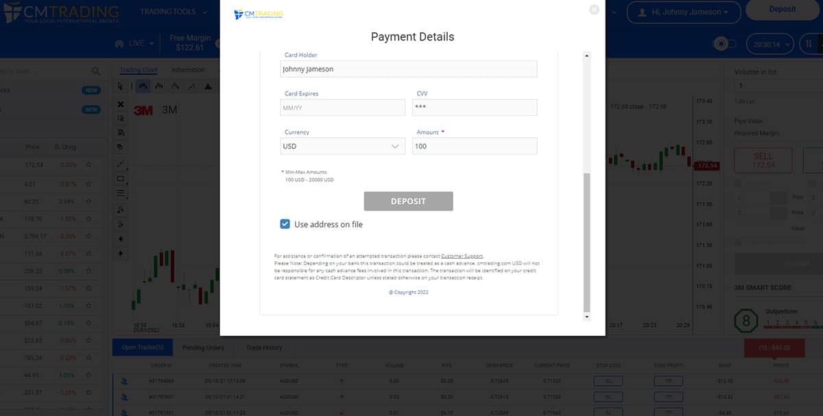 Deposit Credit Card | CMTrading